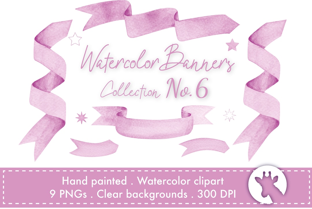 PINK Theme Hand Painted Watercolor Banner Flags Clipart Clear ...