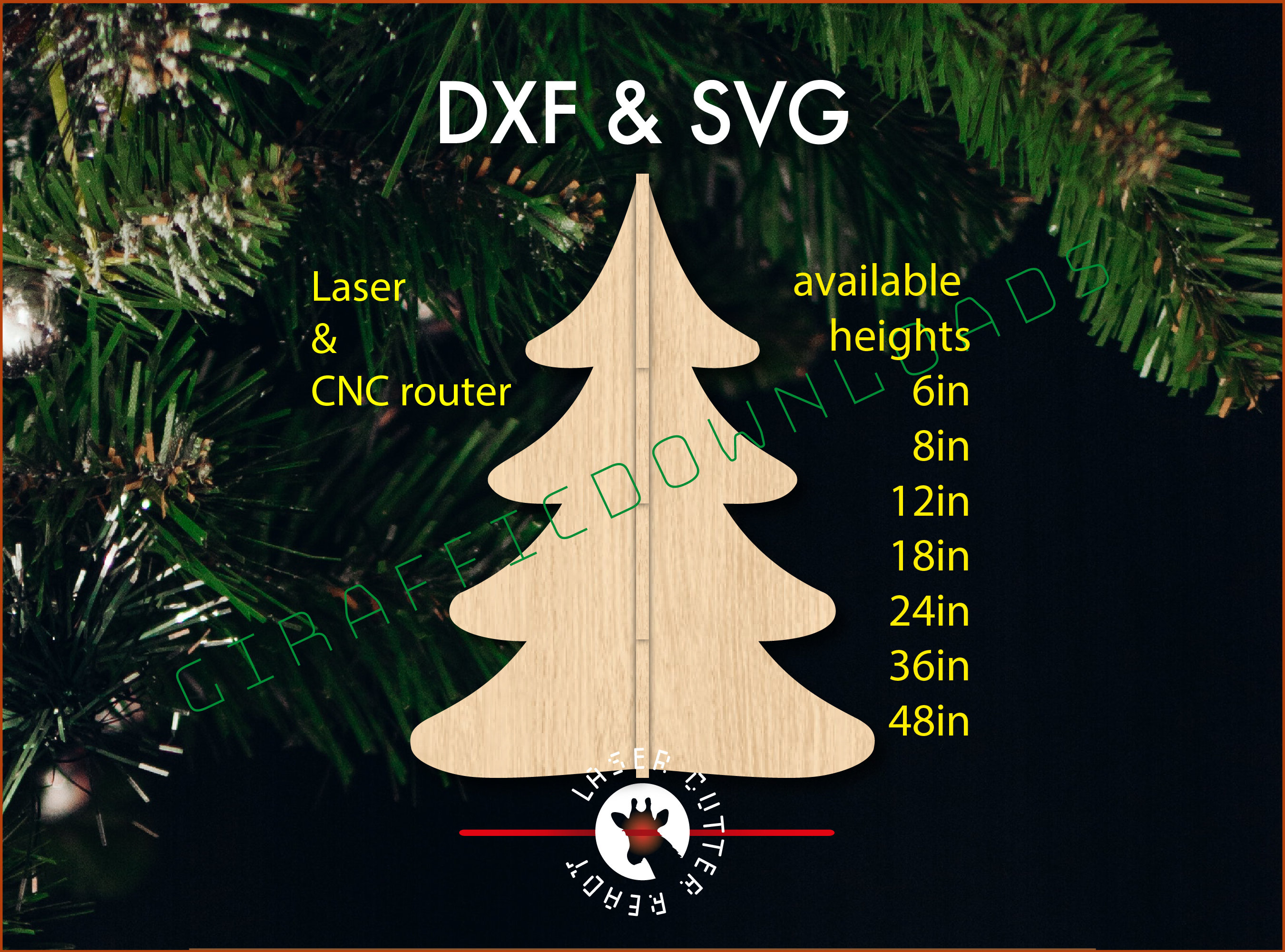 3D Large 48in / 1200mm SVG DXF CNC Standing Christmas Tree File Simple ...