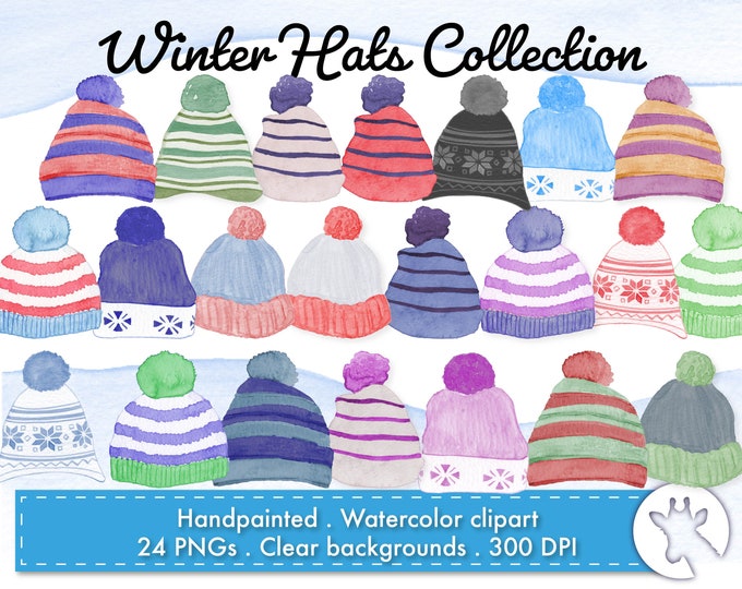 Watercolor Family Clipart Christmas Winter Hats Wooly Hats Bobble Hats ...