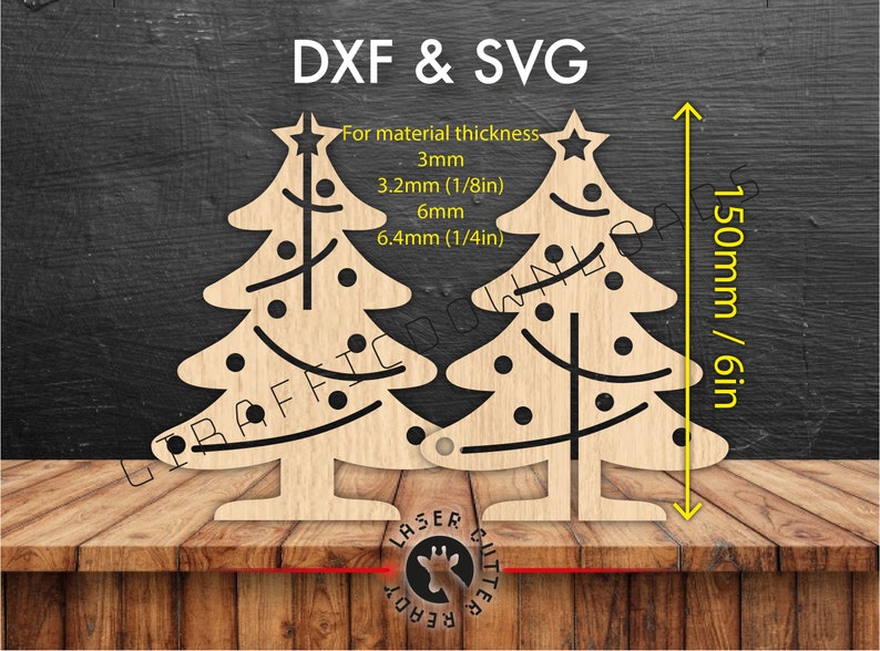 3D 6in / 150mm Christmas Tree SVG DXF File 1/8in Freestanding CNC ...