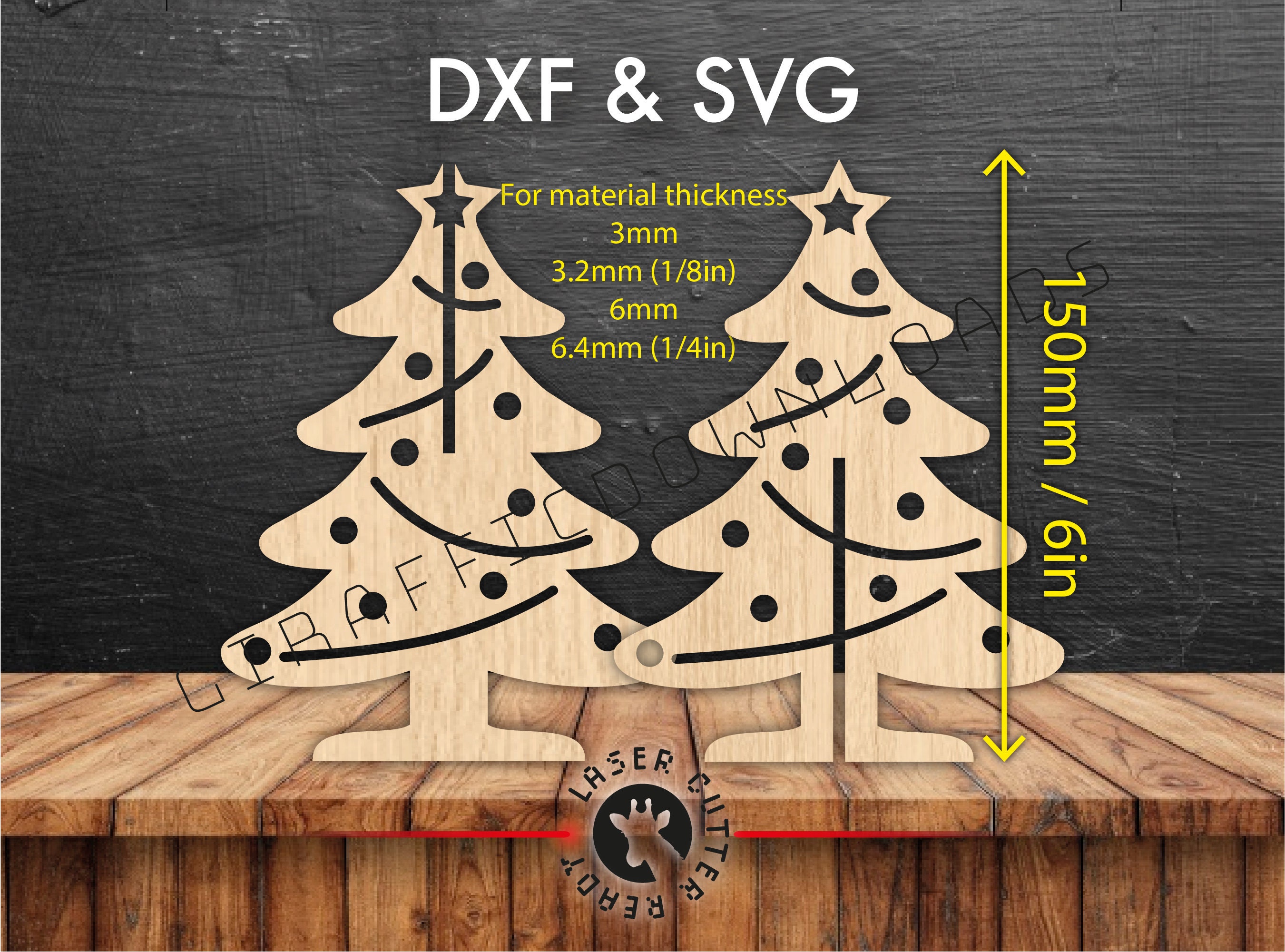 3D 6in / 150mm Christmas Tree SVG DXF File 1/8in Freestanding CNC ...