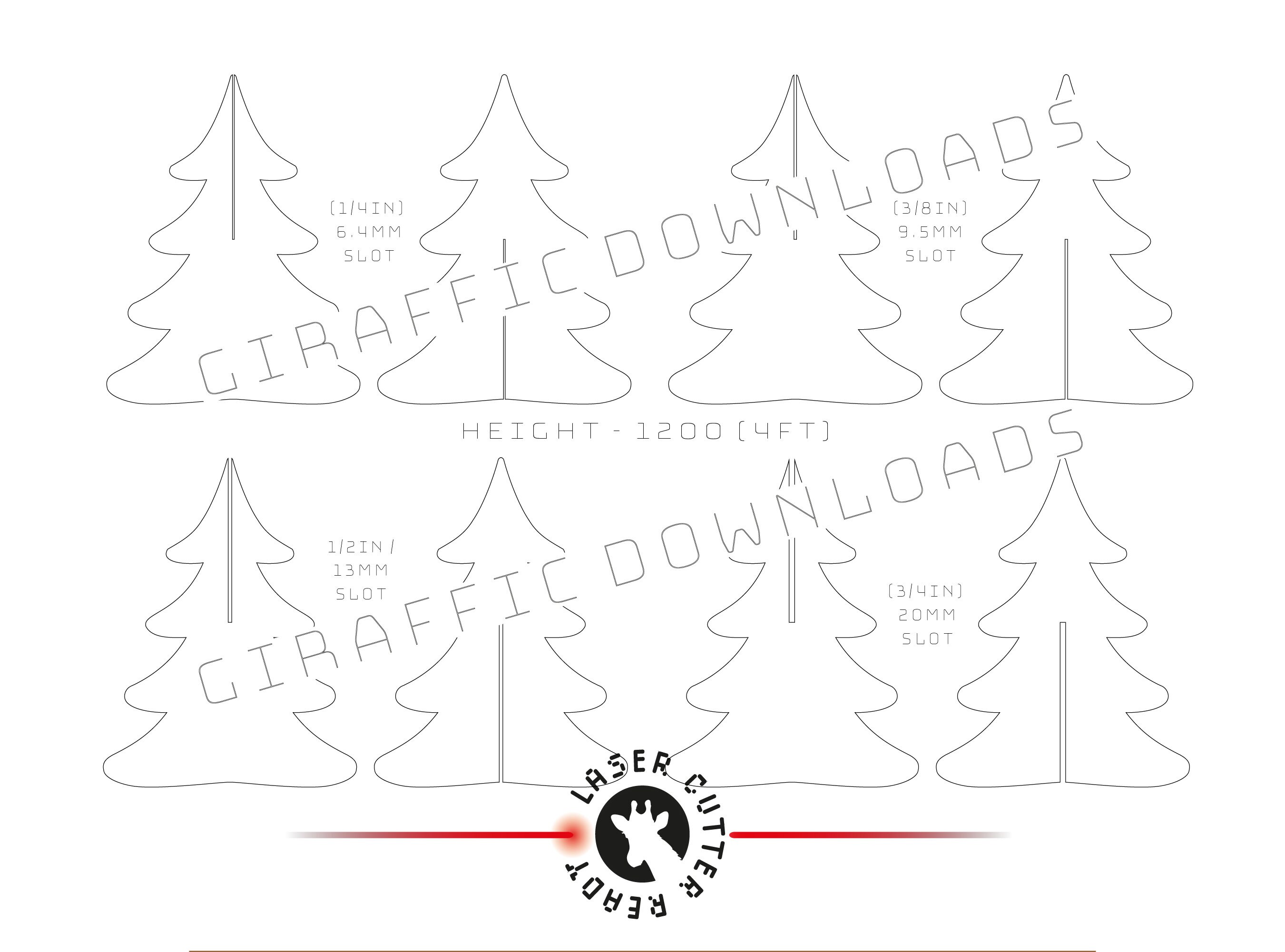 3D Large 48in / 1200mm SVG DXF CNC Standing Christmas Tree File Simple ...
