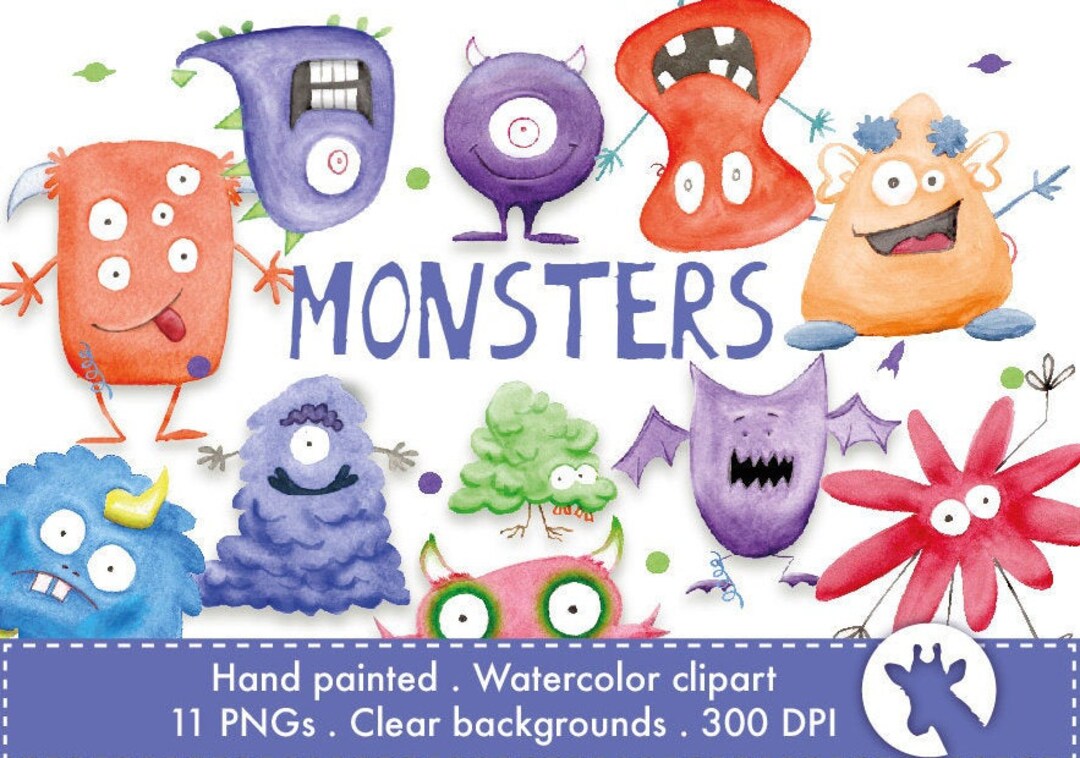 Cute Monster PNG Clipart Watercolor Birthday Monster Clipart Card ...