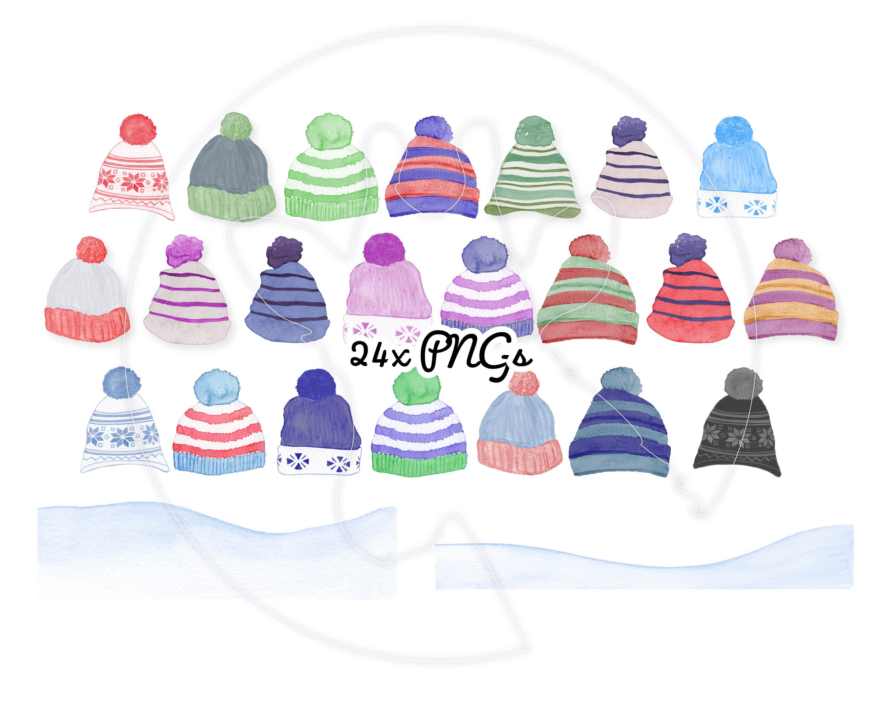 Watercolor Family Clipart Christmas Winter Hats Wooly Hats | Etsy