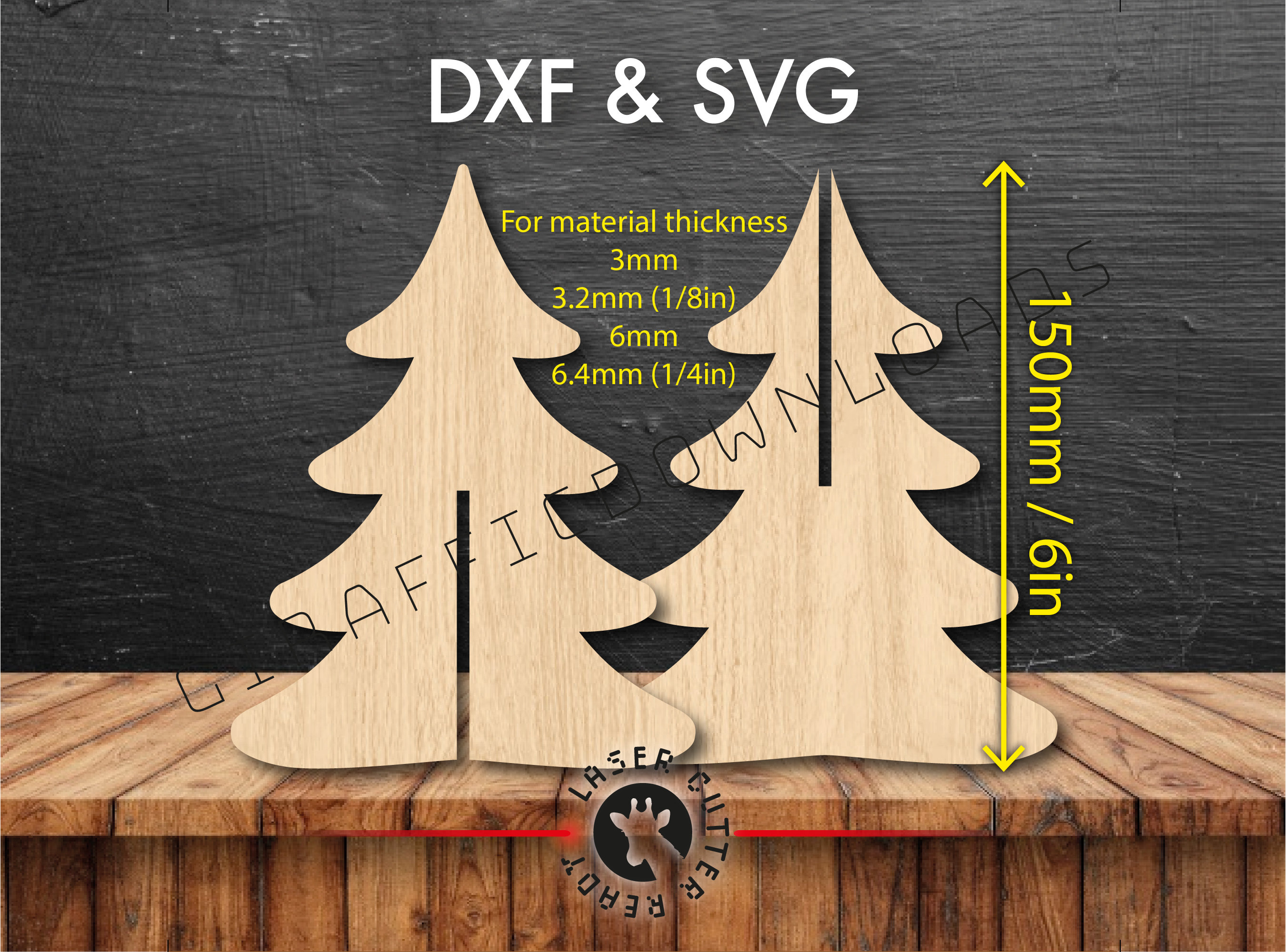 3D 6in / 150mm SVG DXF Christmas Tree File 1/8in Freestanding CNC ...