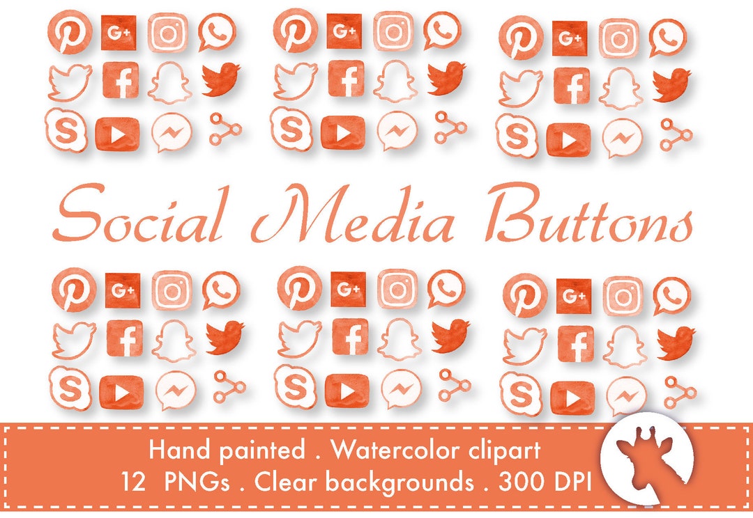 ORANGE Theme Hand Painted Watercolor Social Media Icons Clipart for ...