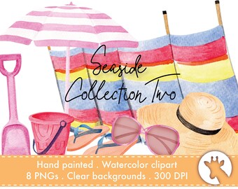 Watercolor Beach Day Clipart PNG Instant Download Summer - Etsy