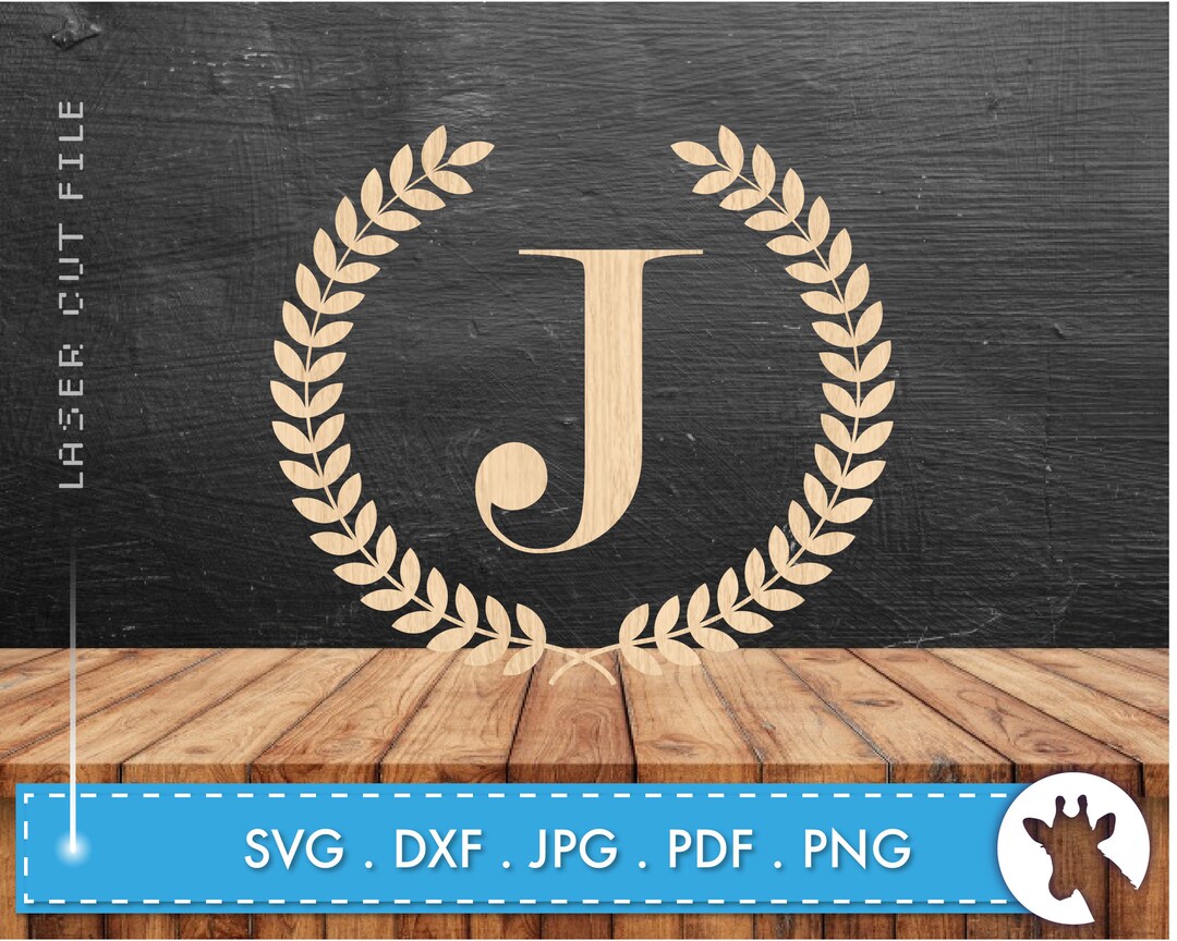 Letter J Leaf Wreath Monogram SVG Digital Wall Art Design CNC Files for ...