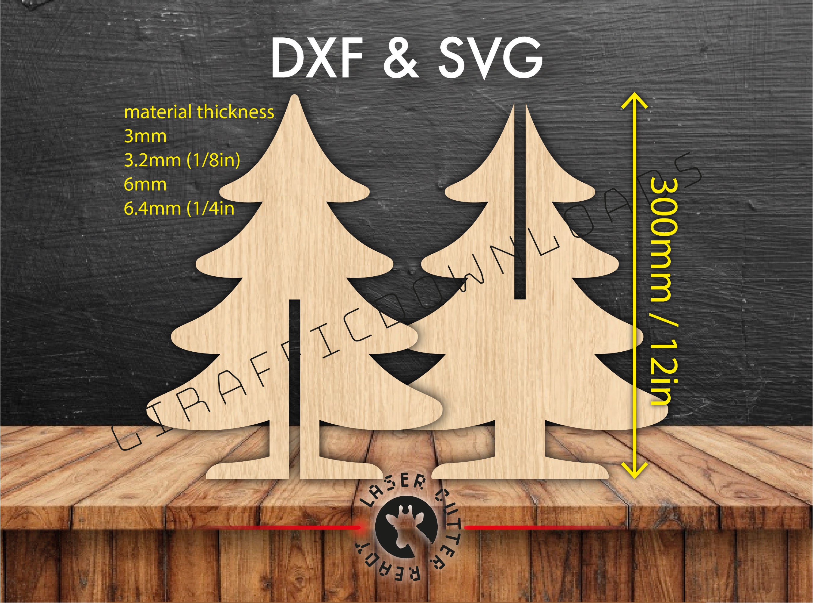 3D 12in / 300mm DXF SVG Christmas Tree File 1/8in Freestanding CNC ...