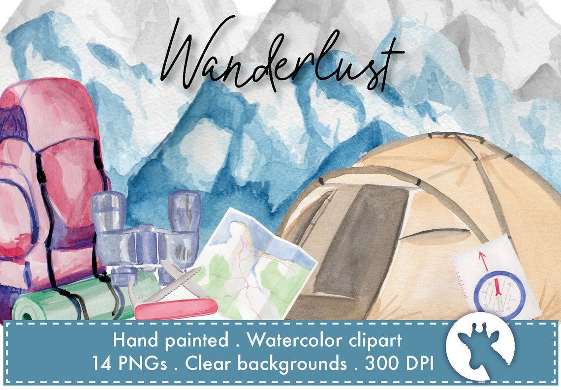 Wanderlust Clipart Watercolor Mountains Mountain Sillhouette - Etsy