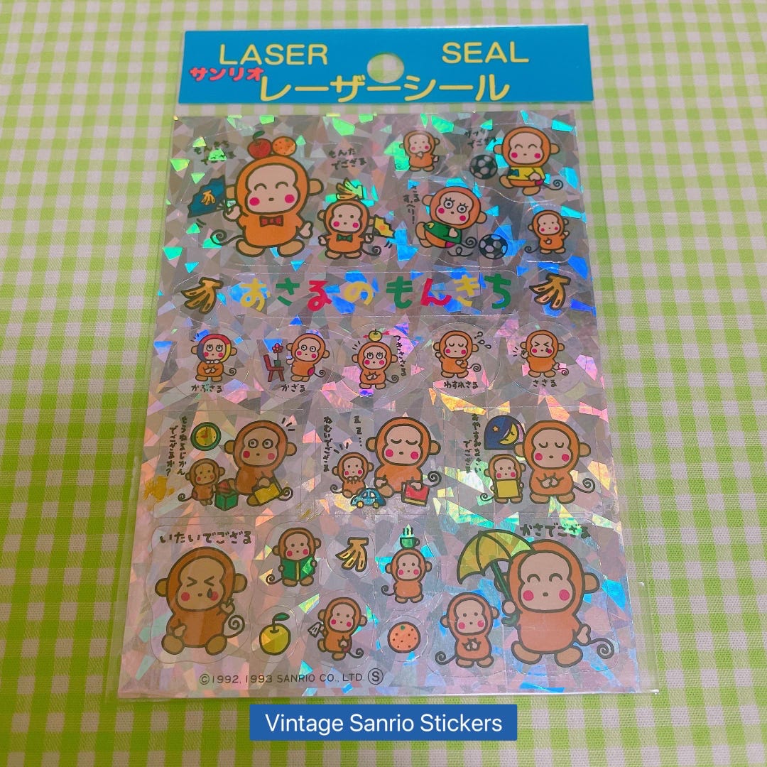 Vintage Sanrio Monkichi Glitter Sticker Sheet '90s Sanrio Dog ...