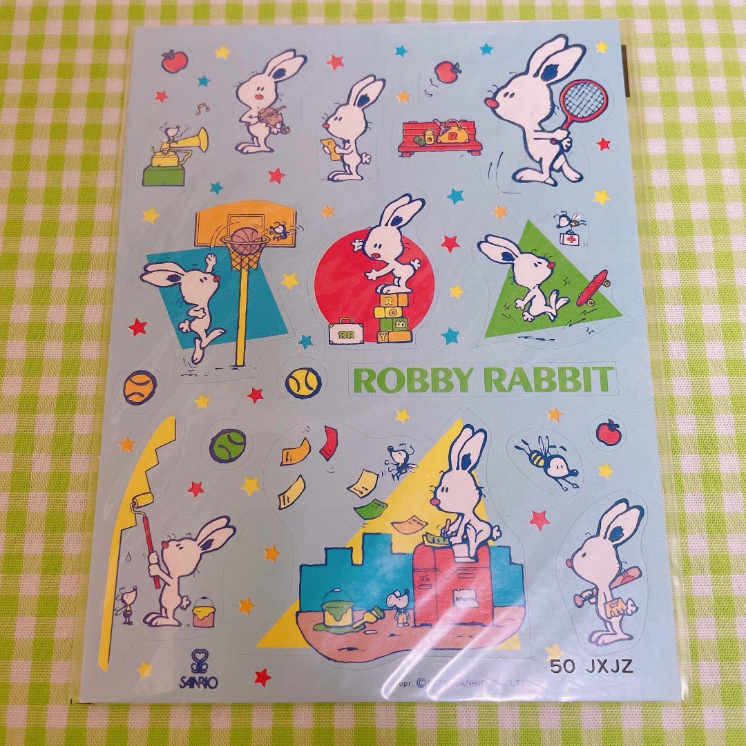 Sanrio Vintage Robby Rabbit Sticker Sheet '70s | Rare Find Sanrio Bunny ...
