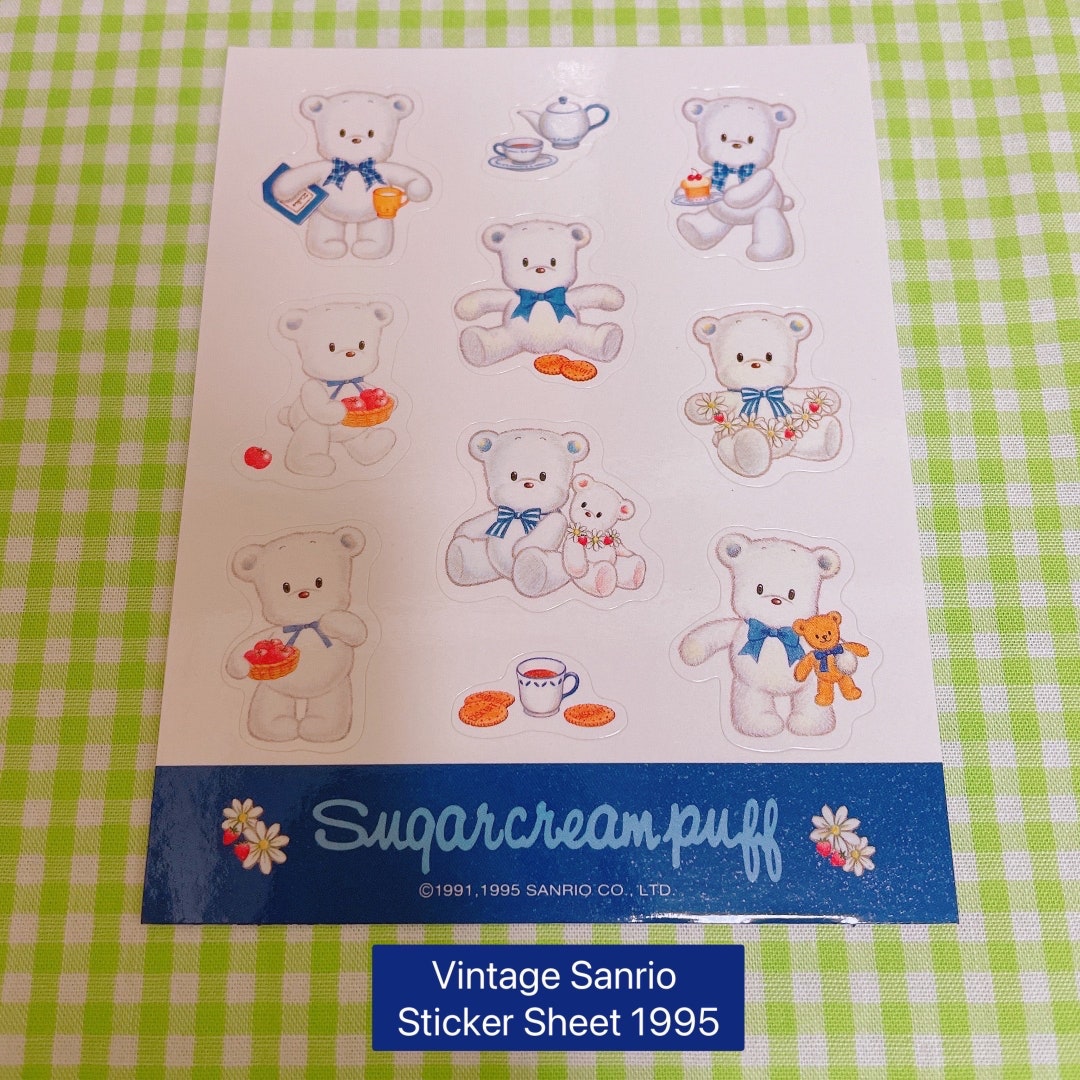 Vintage '90s Sanrio Bear Character Sugar Cream Puff Sticker Sheet - Etsy