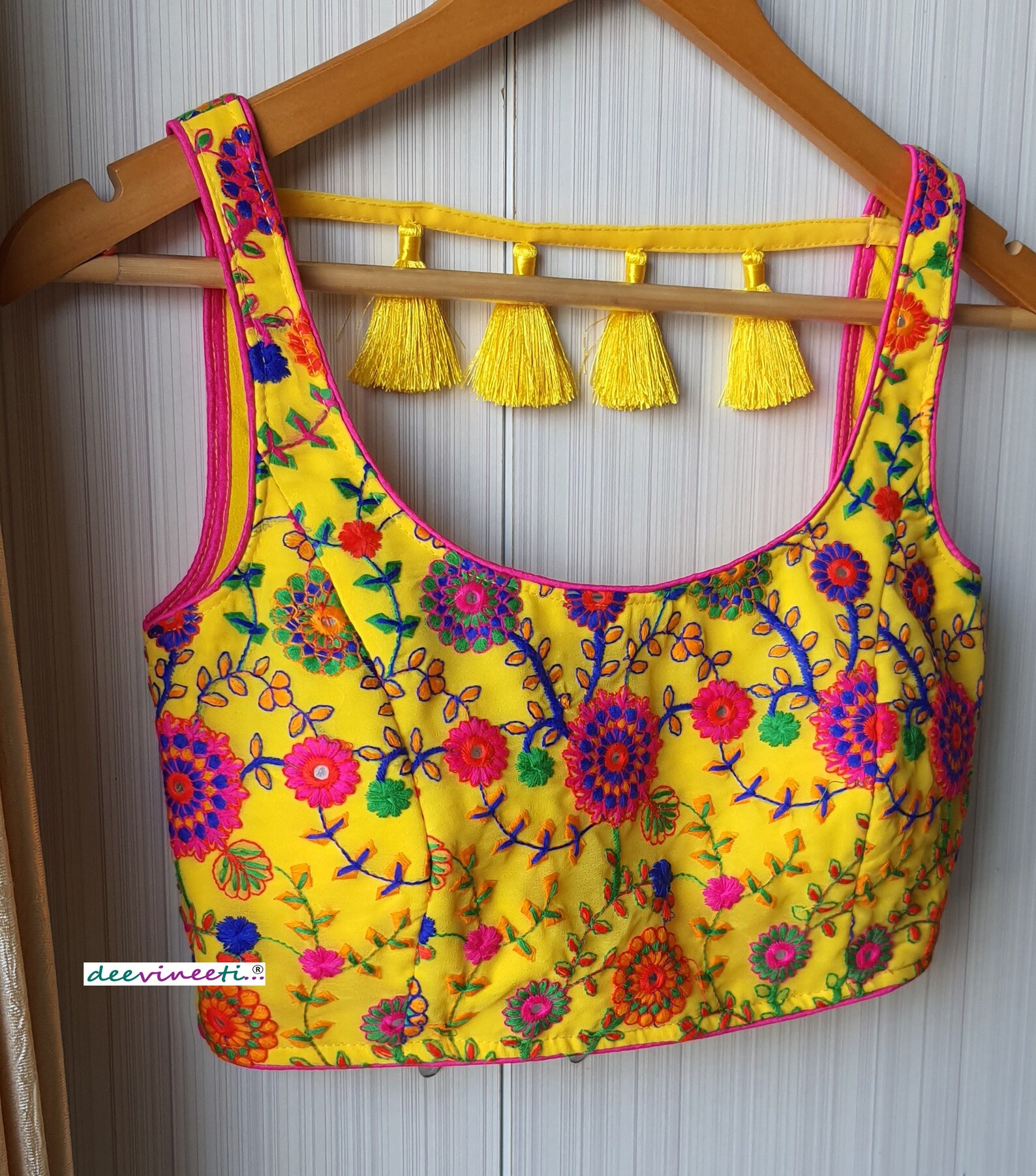 Made to Order Indian Thread Embroidered Yellow Georgette Saree - Etsy