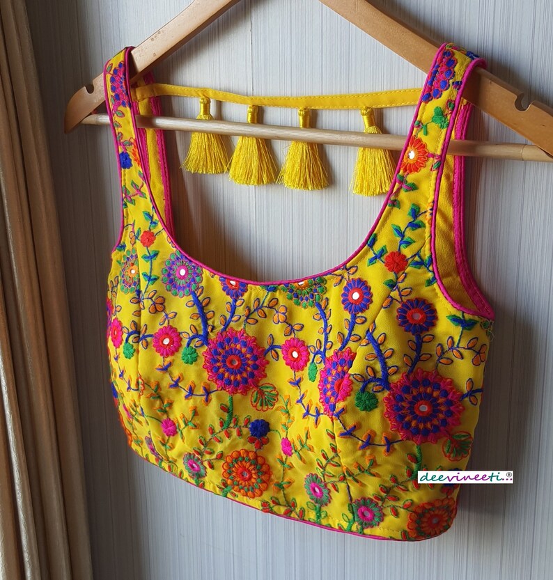 Made to Order Indian Thread Embroidered Yellow Georgette Saree | Etsy India