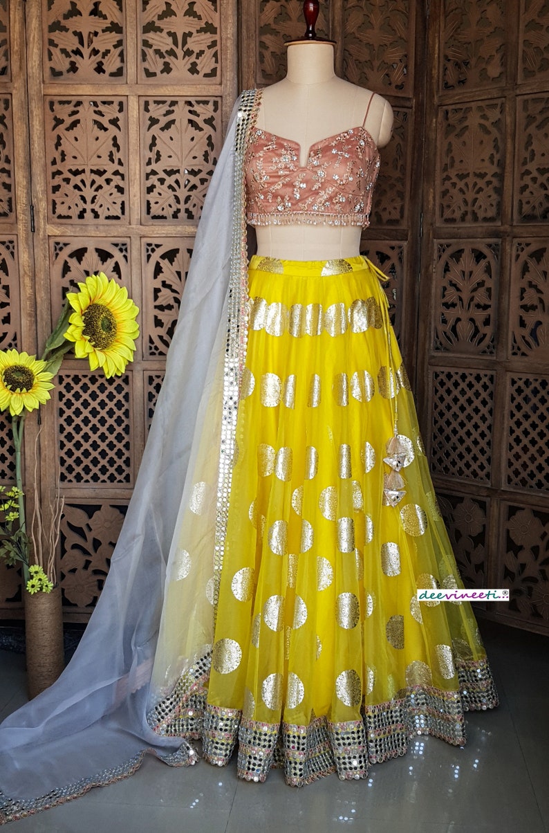 Made to Order Indian Designer Yellow Organza Lehenga Choli for - Etsy