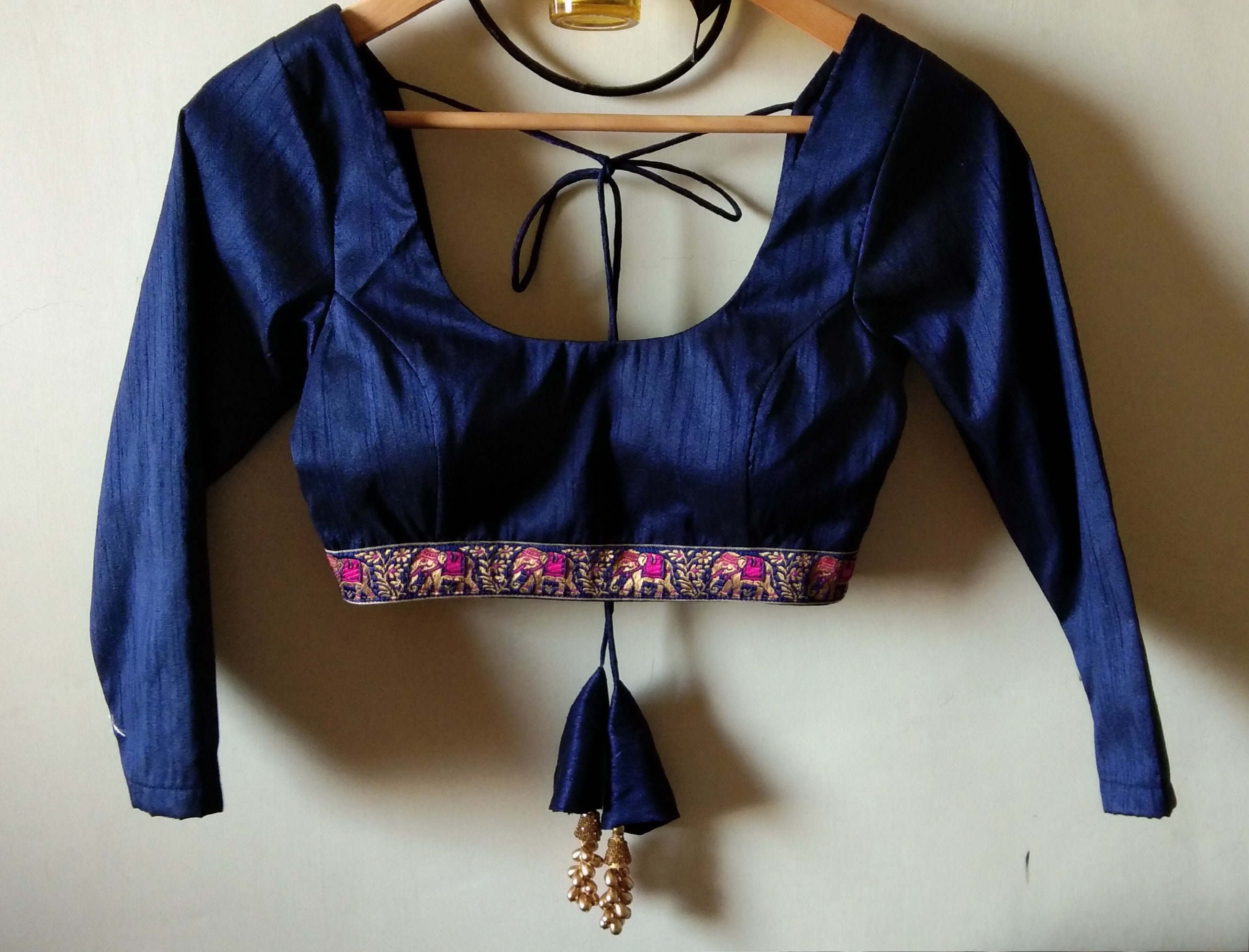 Made To Order Indian Navy Blue Raw Silk Saree Blouse Lehenga | Etsy