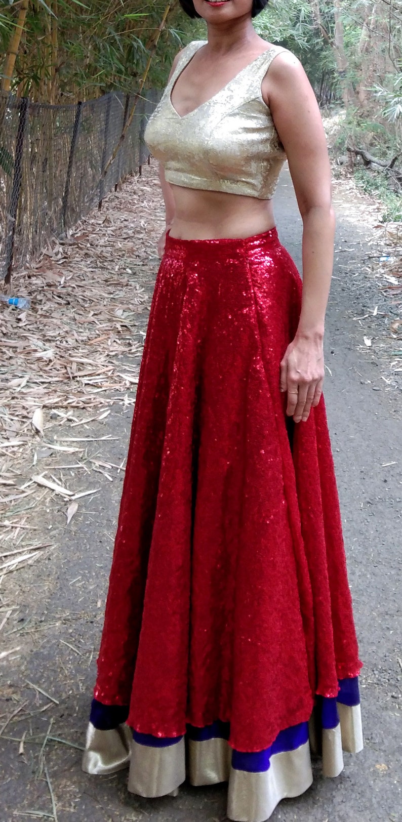 Made to Order Indian Designer Red Sequins Layered Lehenga - Etsy