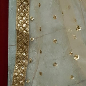 Indian Net Embellished Beige Gold Dupatta stole With Border - Etsy