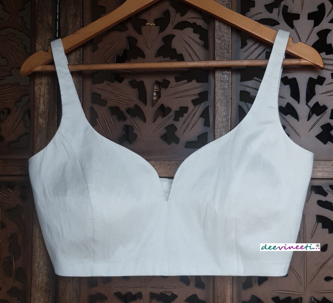 Made to Order Indian White Blended Raw Silk Deep Sweetheart Neck ...