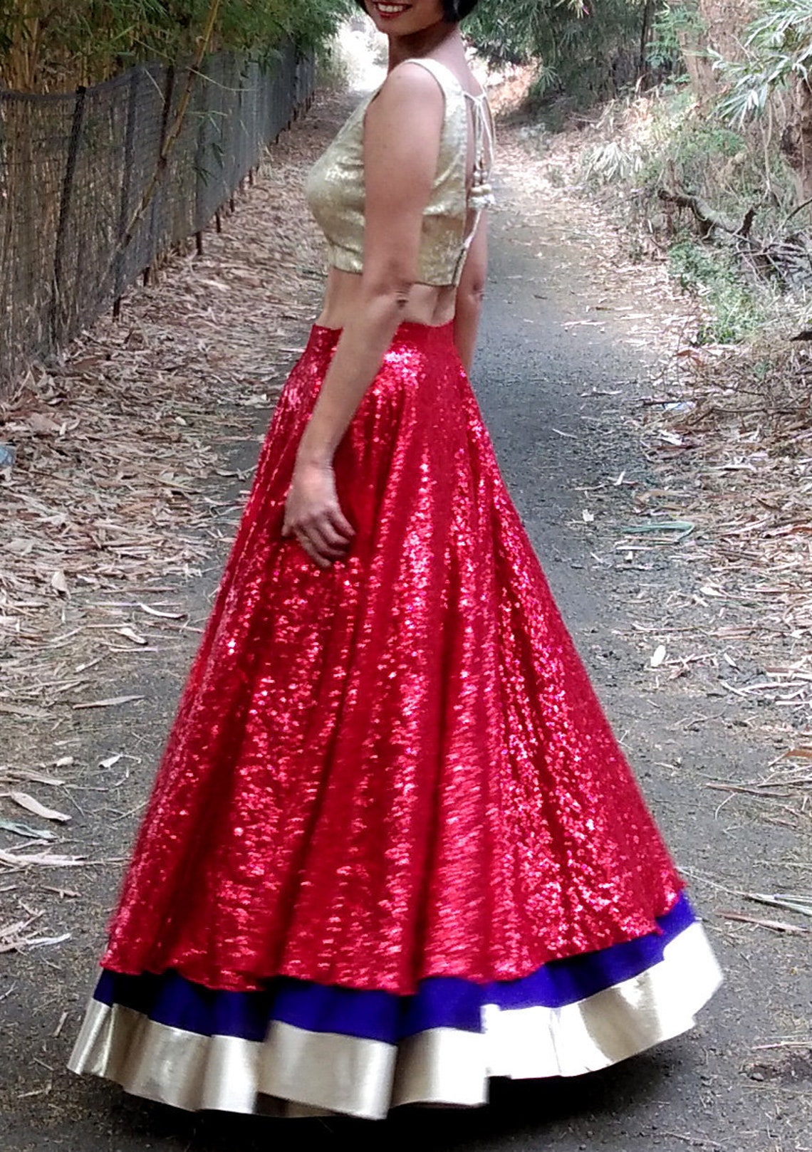 Made To Order Indian Designer Red Sequins Layered Lehenga | Etsy