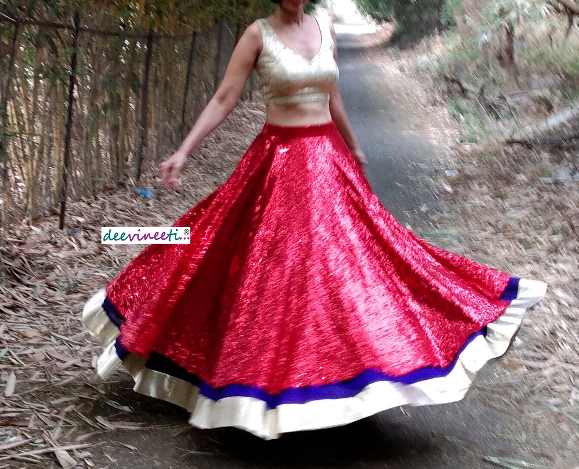 Made To Order Indian Designer Red Sequins Layered Lehenga | Etsy