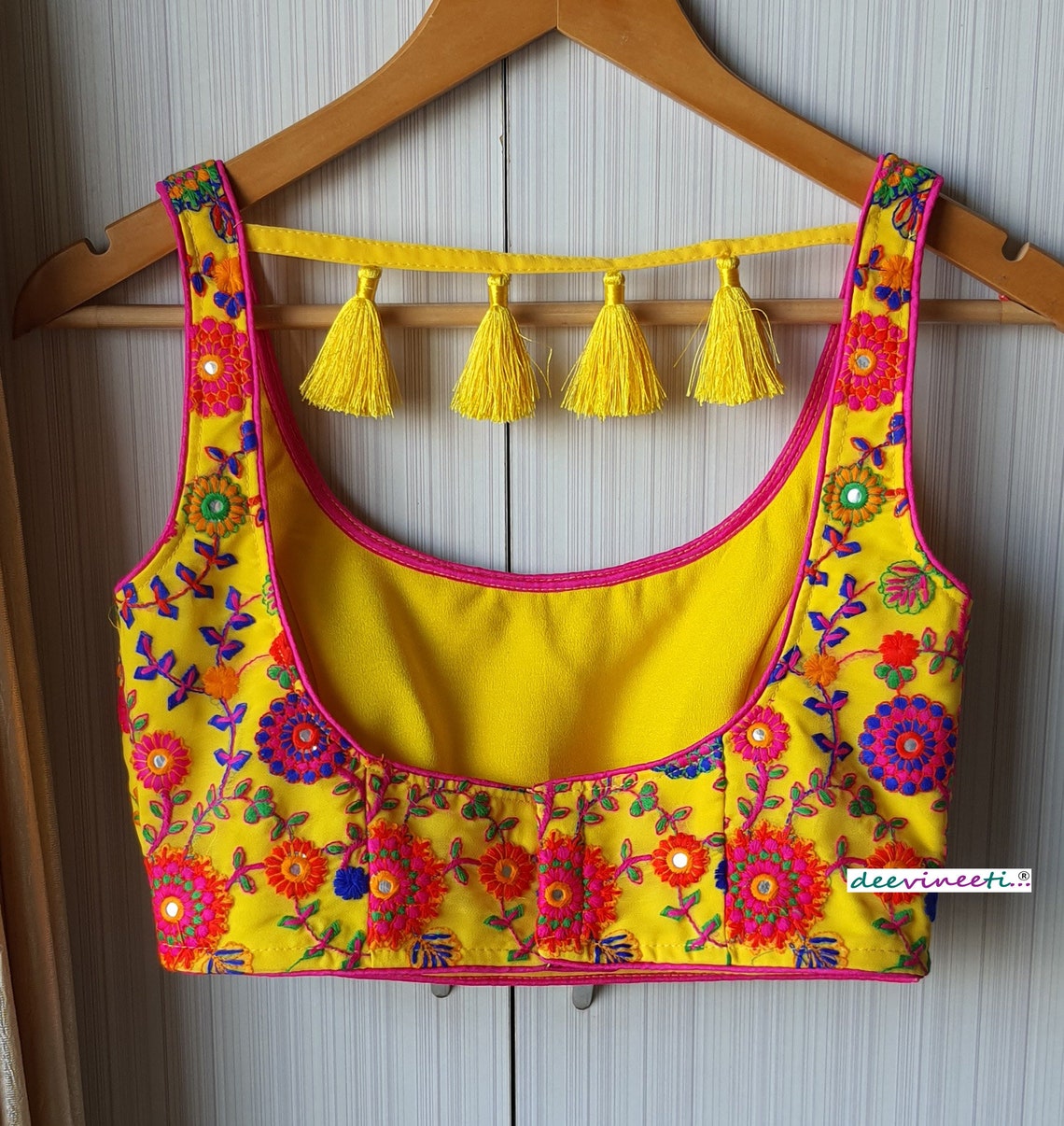 Made to Order Indian Thread Embroidered Yellow Georgette Saree | Etsy India