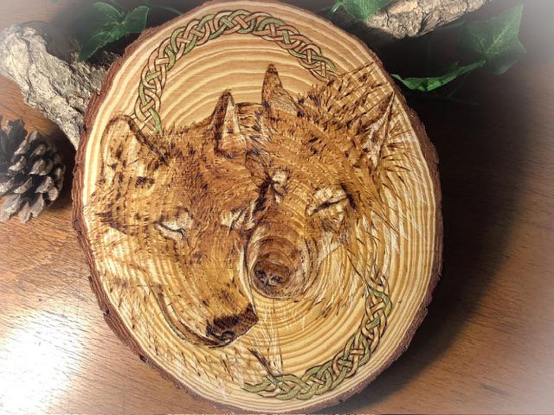 Pyrography Wood Slice Wolves - Etsy