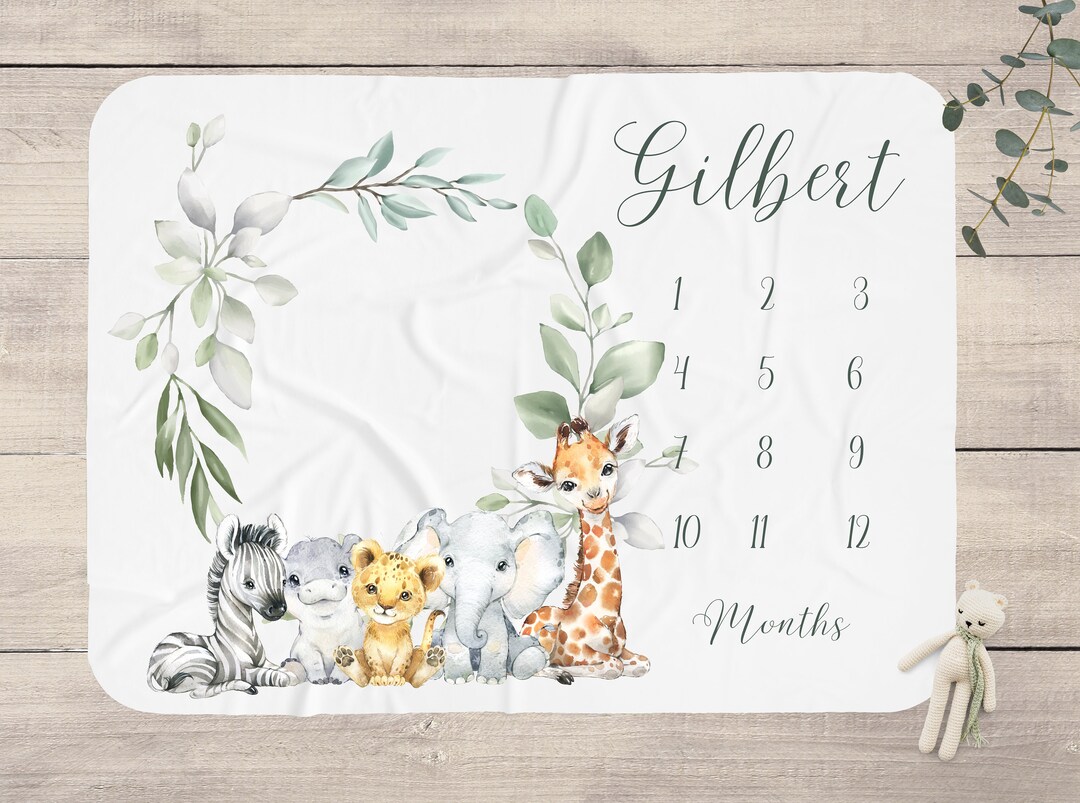 Animals Milestone Blanket, Milestone Mat for Boy, Baby Age Blanket ...