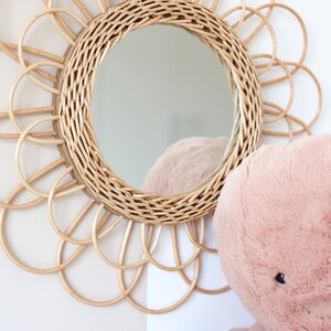 Flower Rattan Boho Wicker Circle Mirror, Bohemian Wall Hanging, Large ...