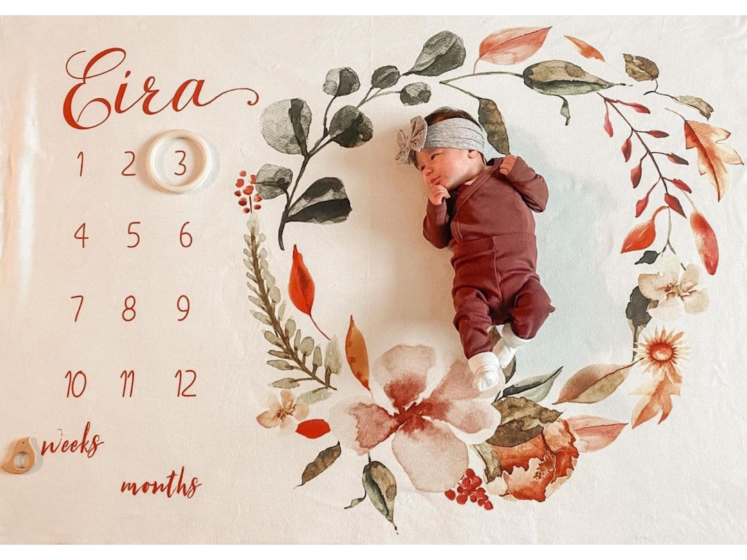 Floral Milestone Blanket, Baby Blanket for Girl, Personalized Milestone ...