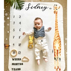 Giraffe Milestone Blanket | Baby Age Blanket | Personalised Milestone ...