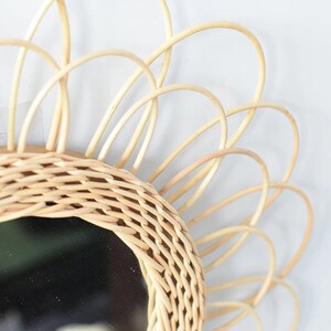 Flower Rattan Boho Wicker Circle Mirror, Bohemian Wall Hanging, Large ...