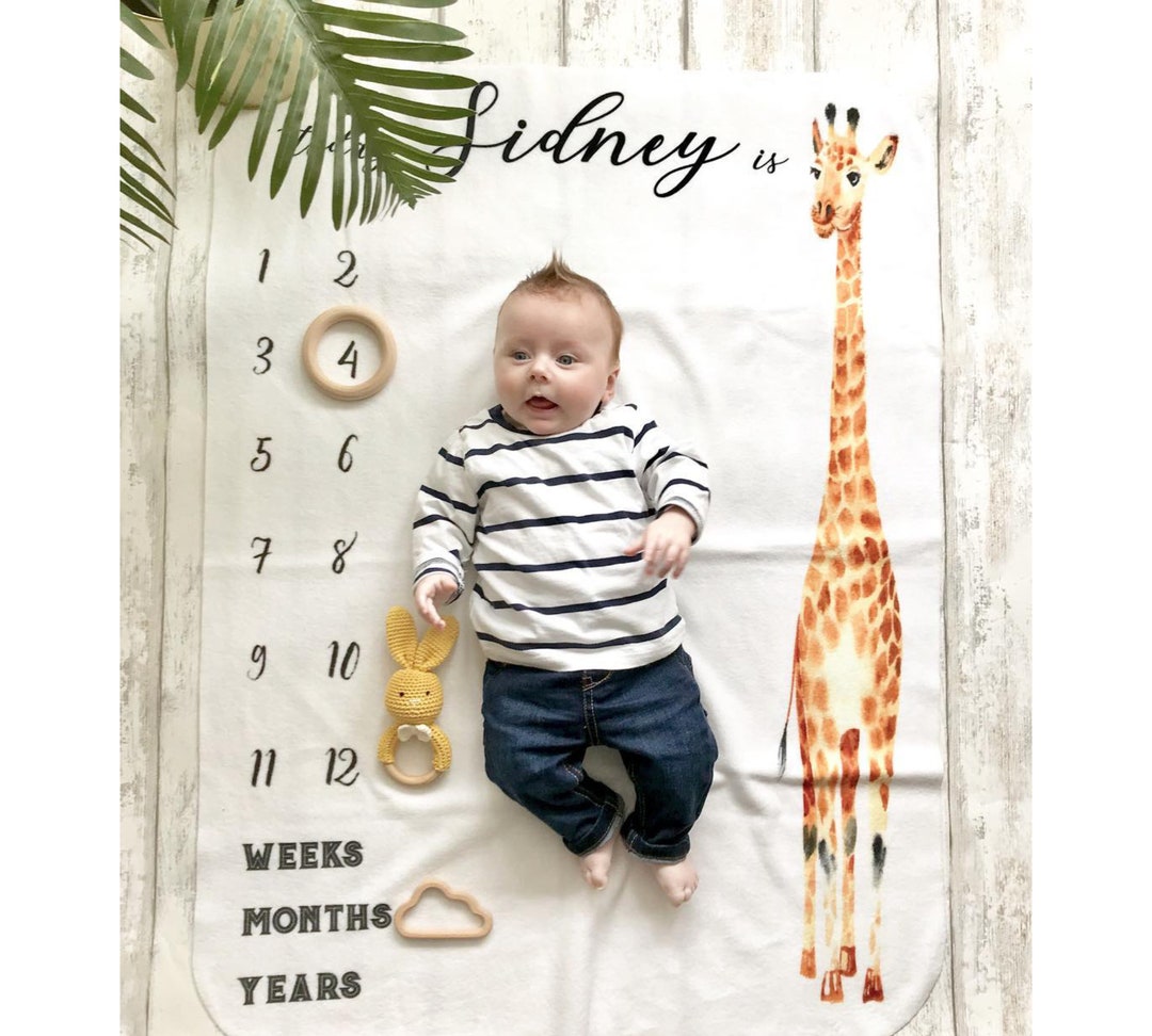 Giraffe Milestone Blanket | Baby Age Blanket | Personalised Milestone ...
