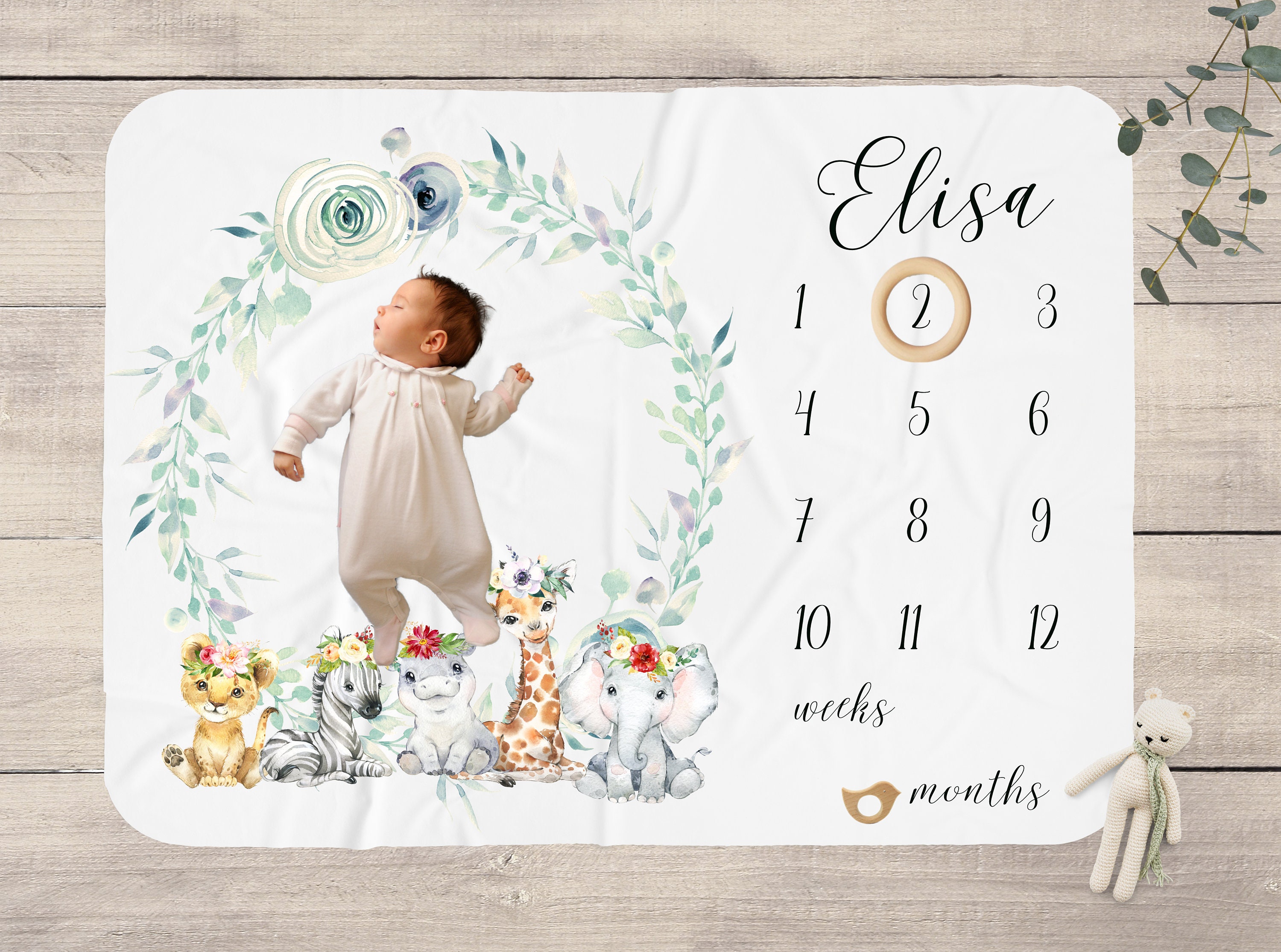 Safari Animals Milestone Blanket Girl Milestone Mat Baby Age | Etsy