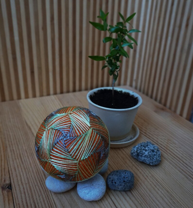 Temari ball traditional Japanese swirl multicolored embroidery | Etsy