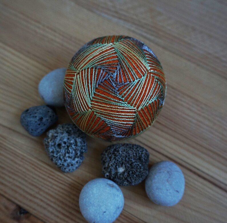 Temari ball traditional Japanese swirl multicolored embroidery | Etsy