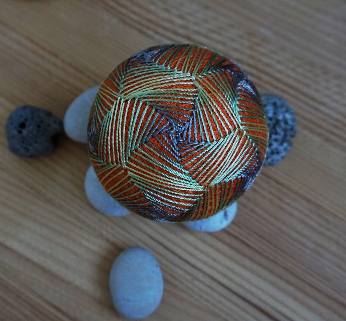 Temari ball traditional Japanese swirl multicolored embroidery | Etsy
