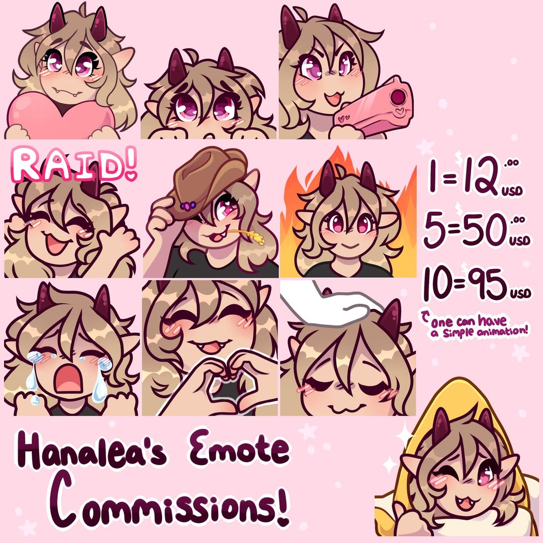 Twitch Custom Emote Commissions (set 5) MADE TO ORDER Stream Emotes for ...
