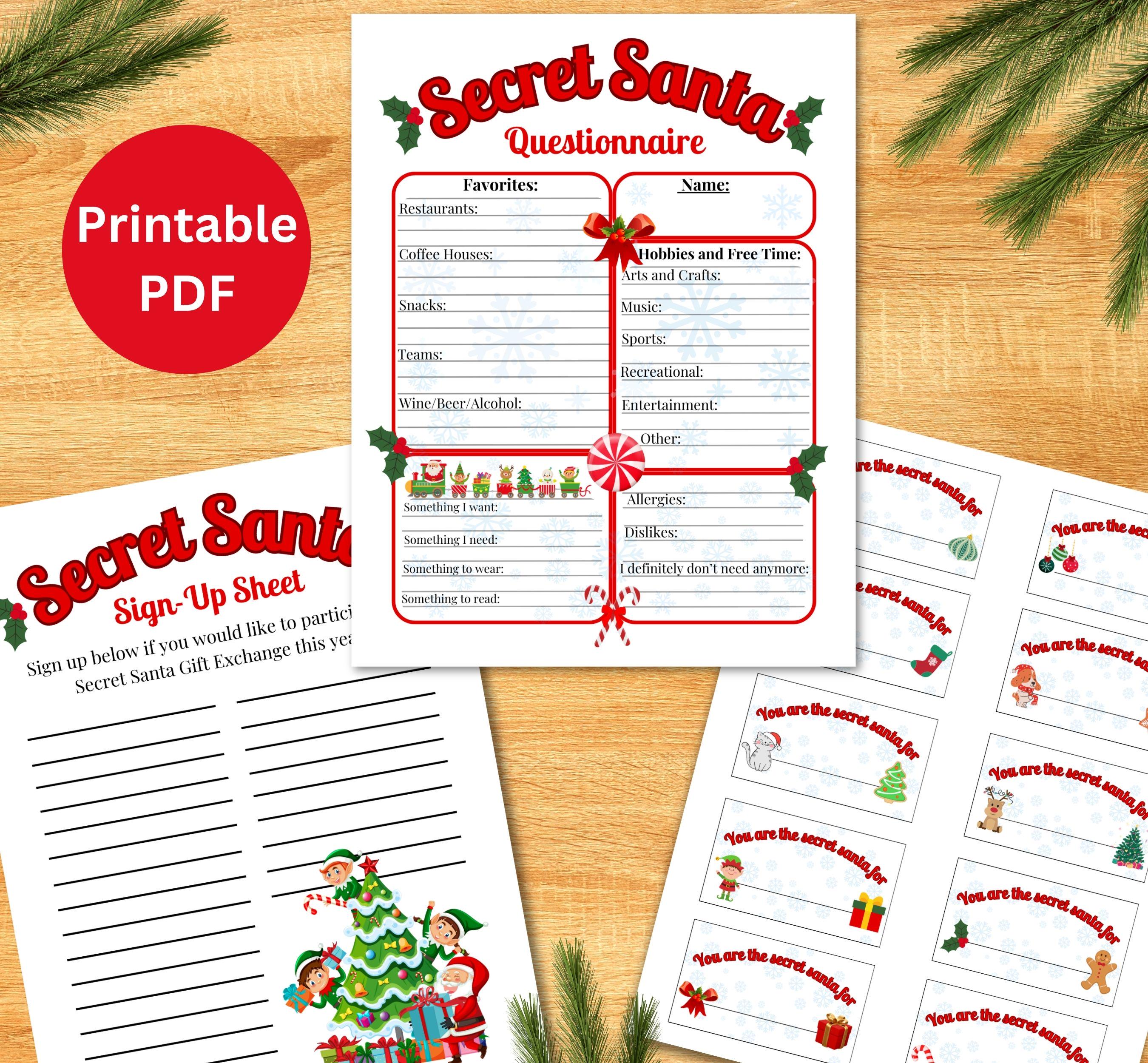 Secret Santa Questionnaire Printable: Gift Exchange Survey (PDF) - Etsy