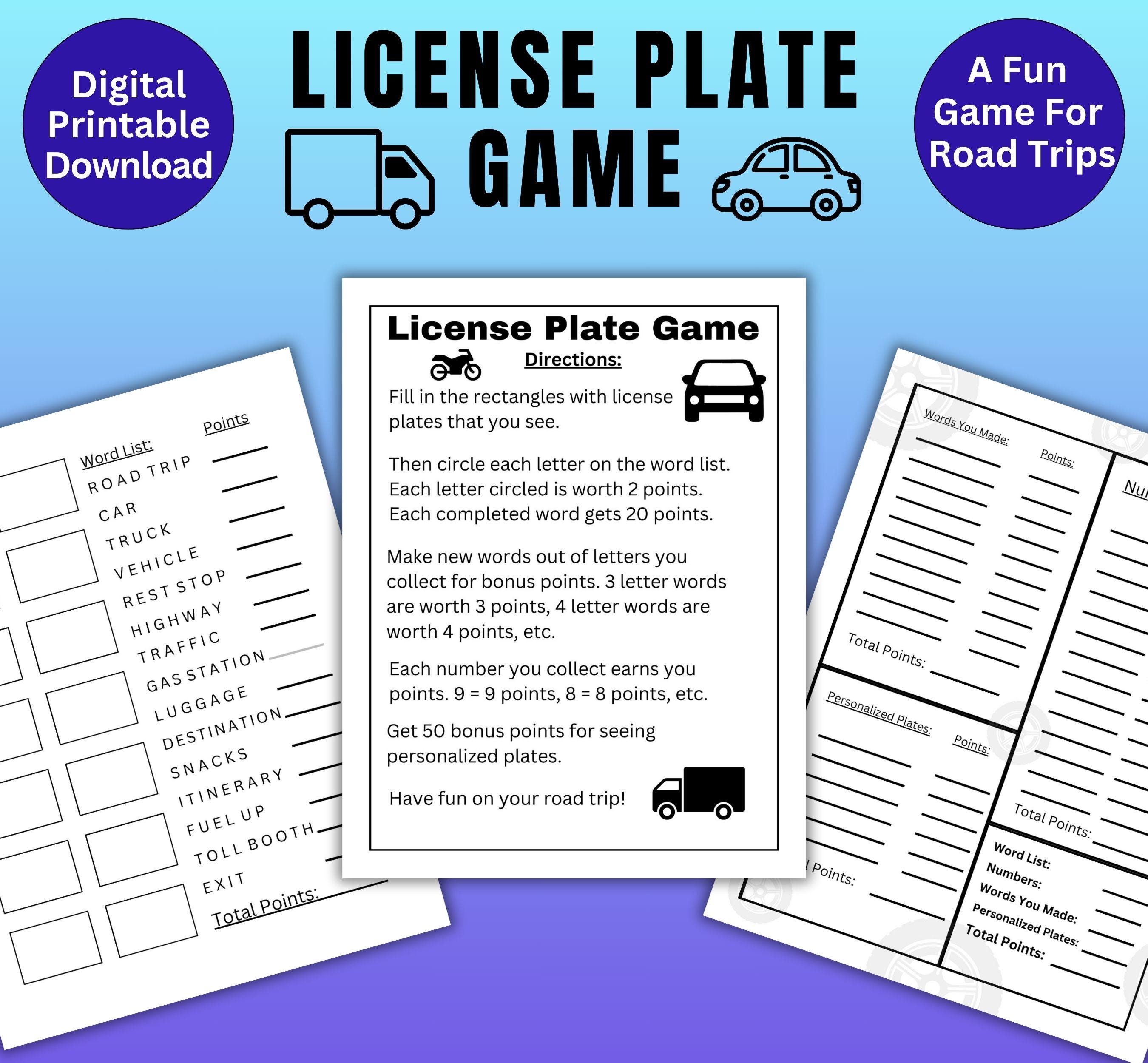 Printable License Plate Game: Fun Road Trip Activity (digital Download ...