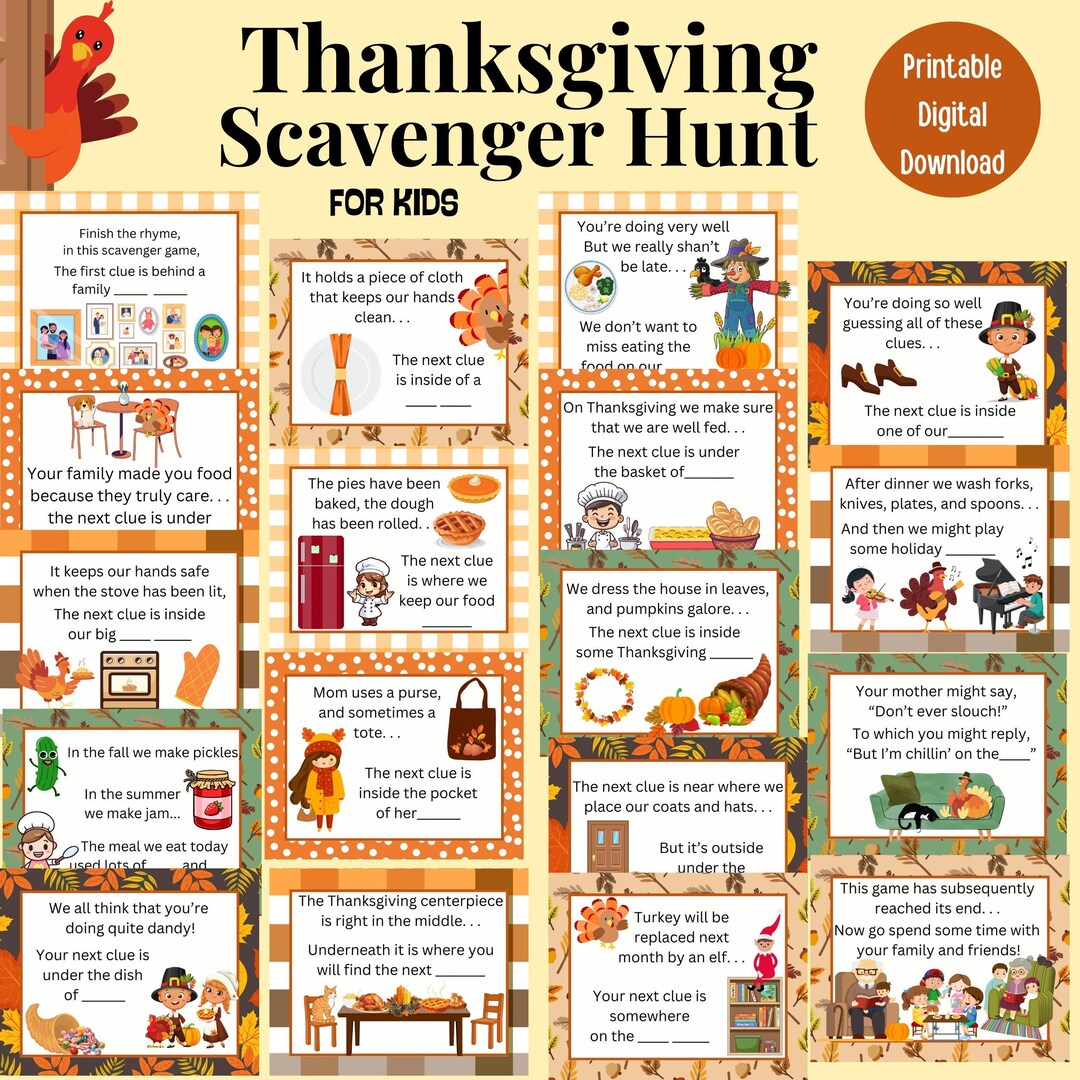 Thanksgiving Scavenger Hunt Rhyming Crack the Code Clues Treasure Hunt ...