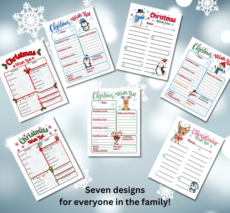 Printable Christmas Wishlists for Family Gift Planning (digital ...