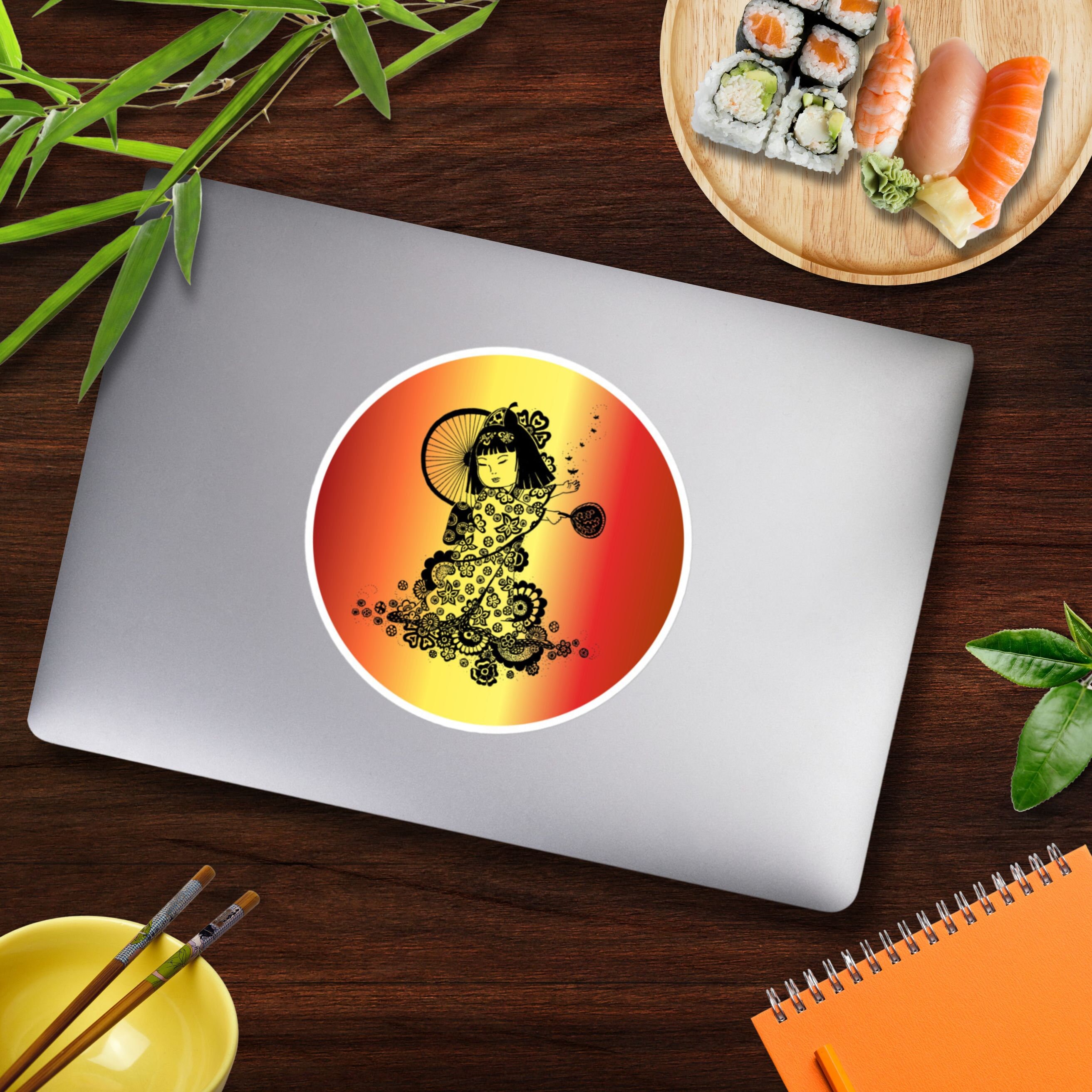 Cute Circular Japanese Girl Vinyl Laptop Sticker - Etsy