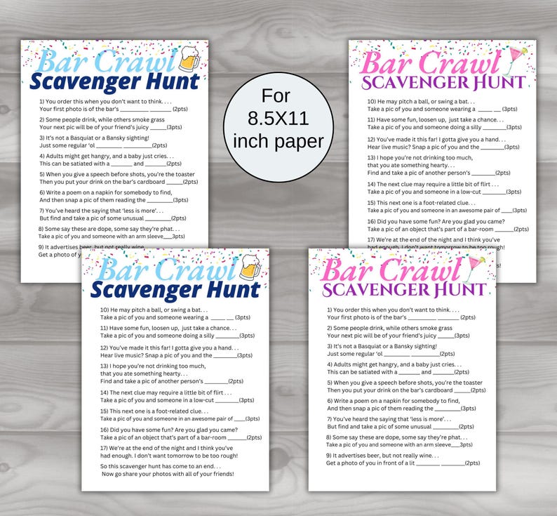 Bar Crawl Scavenger Hunt: Rhyming Clues (printable Digital Download) - Etsy