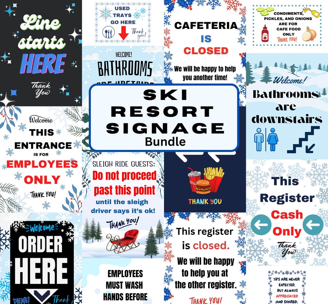 Ski Resort Signage Bundle: Directional & Informational Signs (digital ...