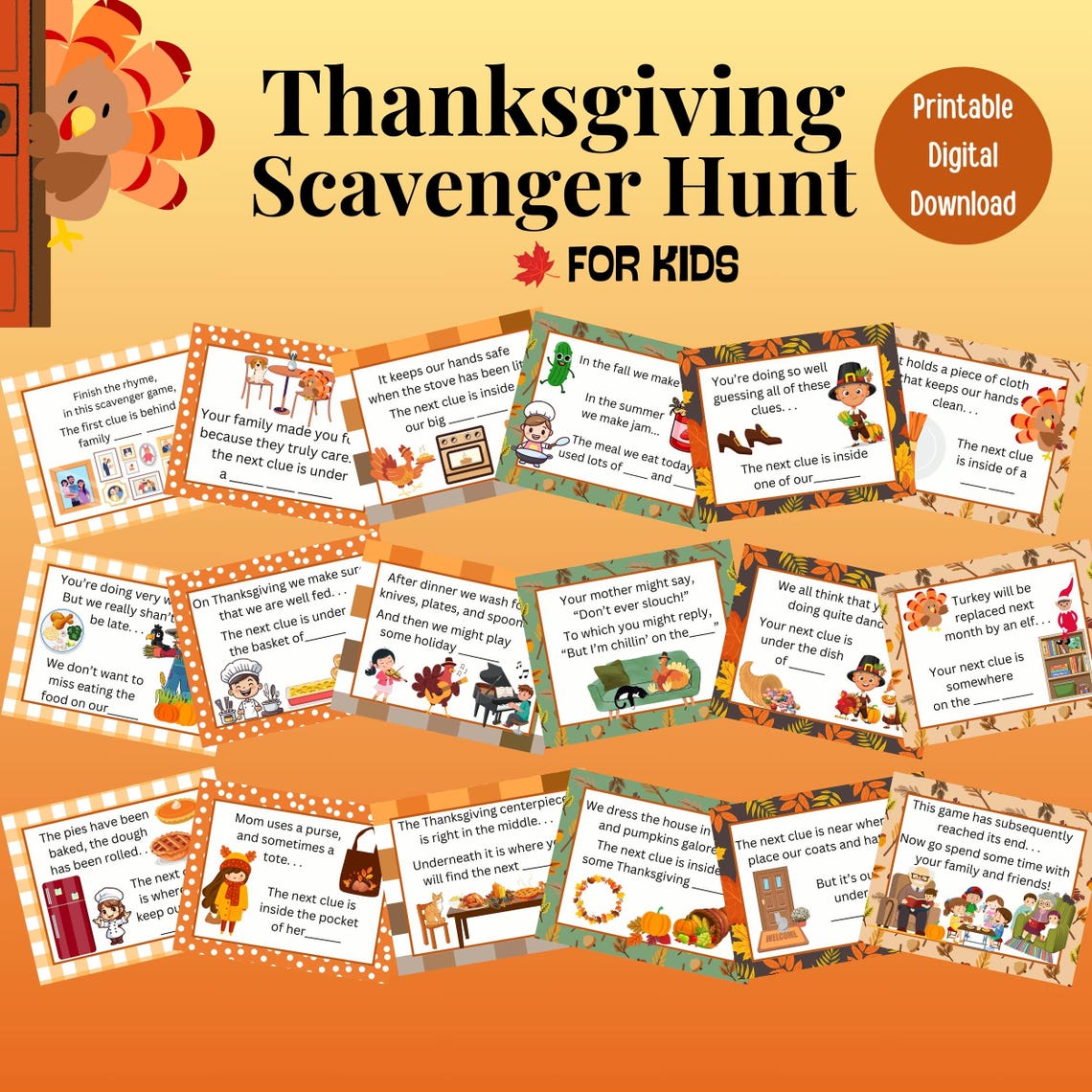 Thanksgiving Scavenger Hunt for Kids Printable Rhyming Treasure Hunt ...
