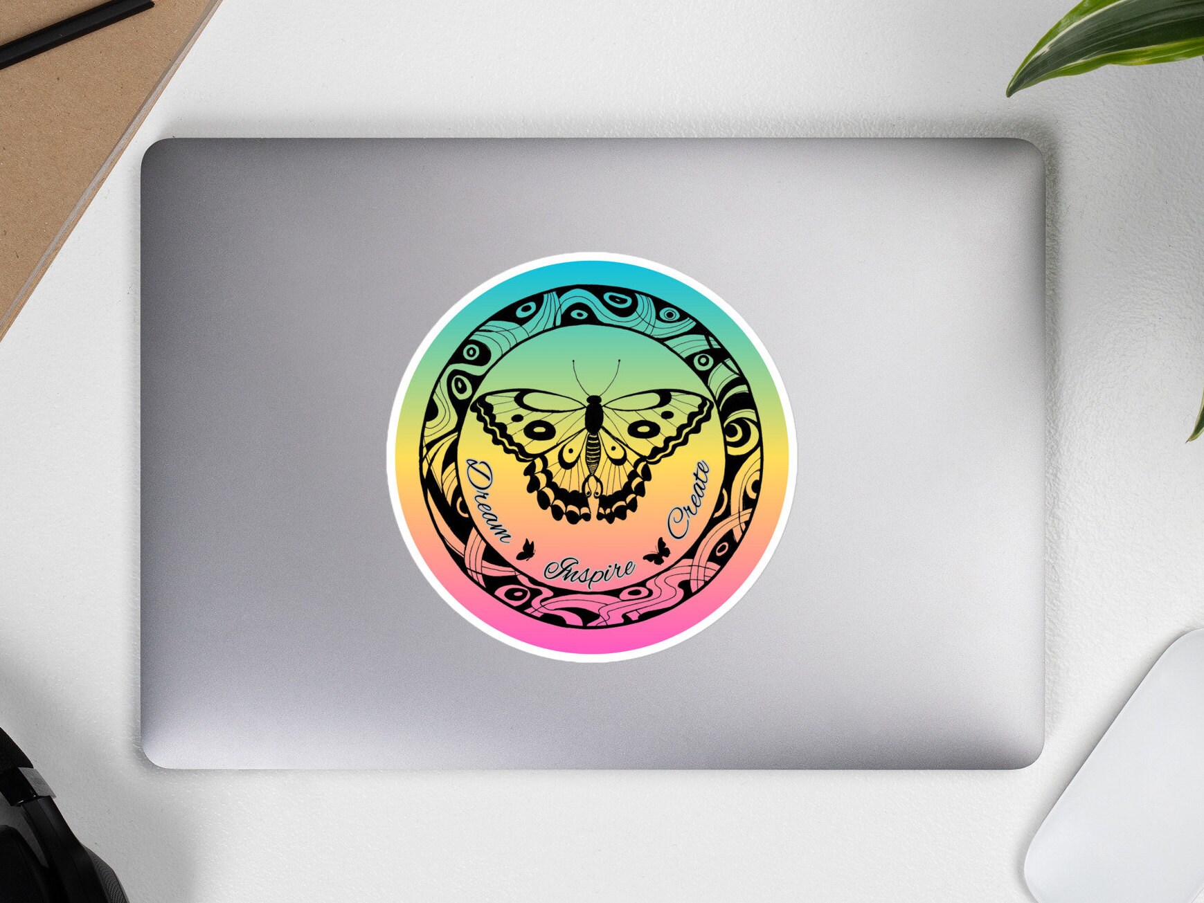 Rainbow Butterfly Sticker With the Words: Dream Inspire Create for ...