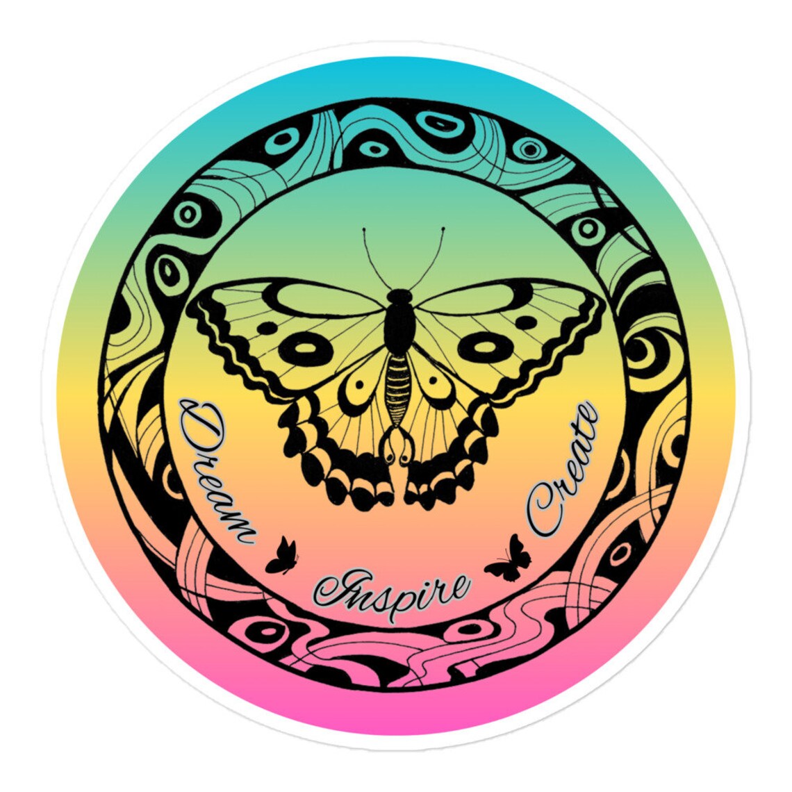 Rainbow Butterfly Sticker With the Words: Dream Inspire Create for ...
