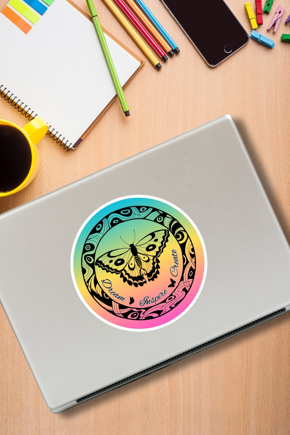 Rainbow Butterfly Sticker With the Words: Dream Inspire Create for ...